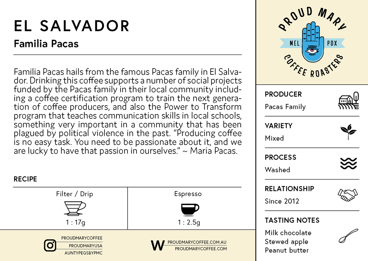 El Salvador | Familia Pacas | Bourbon & Pacas | Washed | Espresso | 25 ...